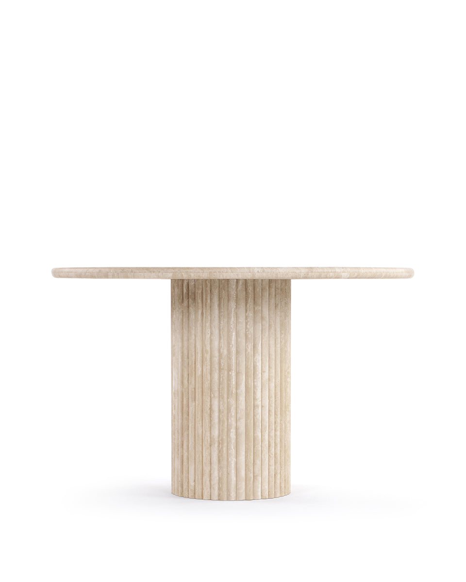 Saturn Round Pedestal Dining Table, Travertine – Interior Icons