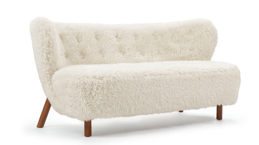Petra Sofa White Long Hair Sherpa And Walnut | Interior Icons
