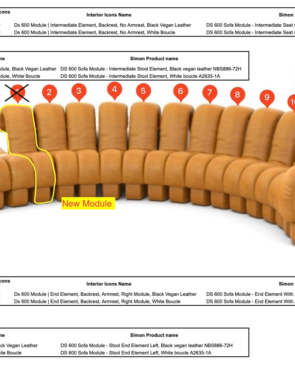 DS 600 Module | Intermediate Backrest Seat Element with Stool Connecti ...