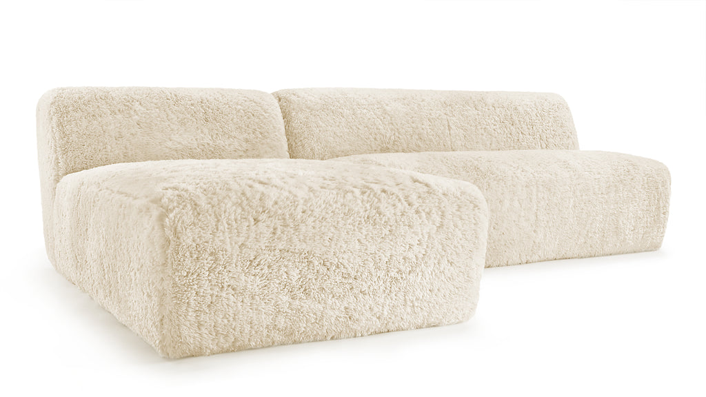 Iona Sectional, Left Chaise, White Long Hair Sherpa | Interior Icons