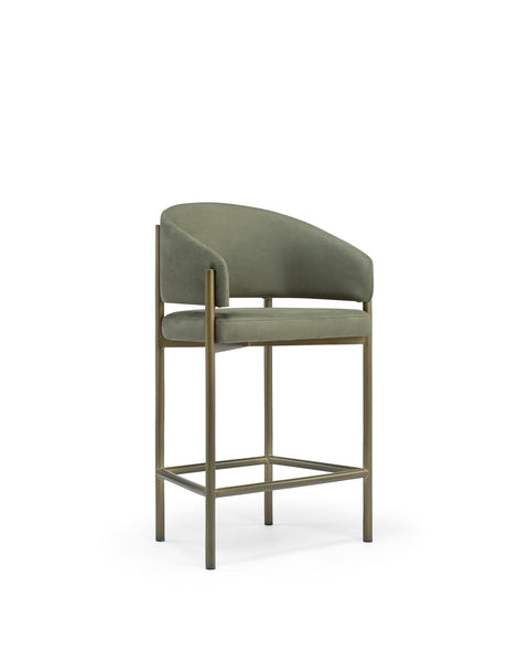 Esme Counter Stool, Sage Vegan Suede and Brushed Brass – Interior Icons