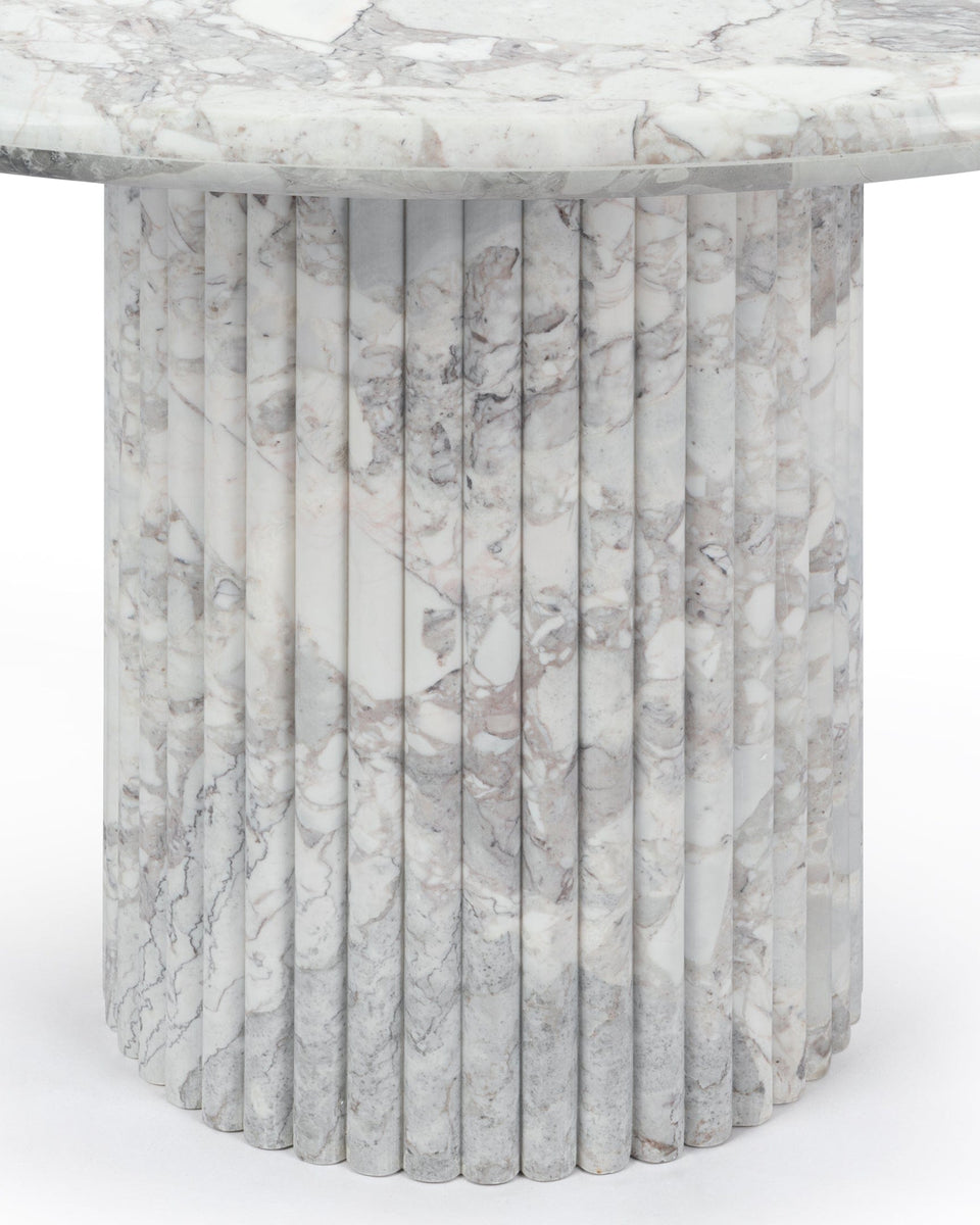 Saturn Round Pedestal Dining Table, Orso Grigio Marble – Interior Icons