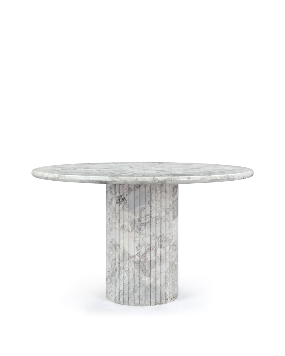 Saturn Round Pedestal Dining Table, Orso Grigio Marble – Interior Icons
