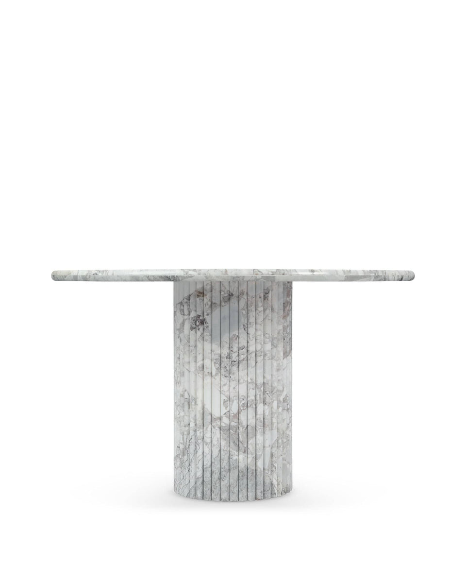 Saturn Round Pedestal Dining Table, Orso Grigio Marble – Interior Icons